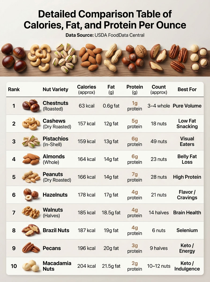 The Best Low Calorie Nuts for Weight Loss (Ranked by Fat Content ...